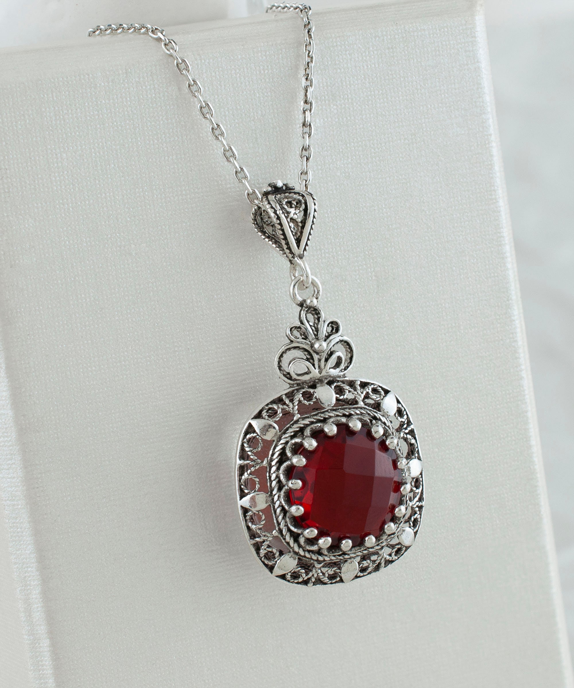 Ruby Gemstone Silver Gothic Pendant Necklace, 925 Sterling Artisan Made ...