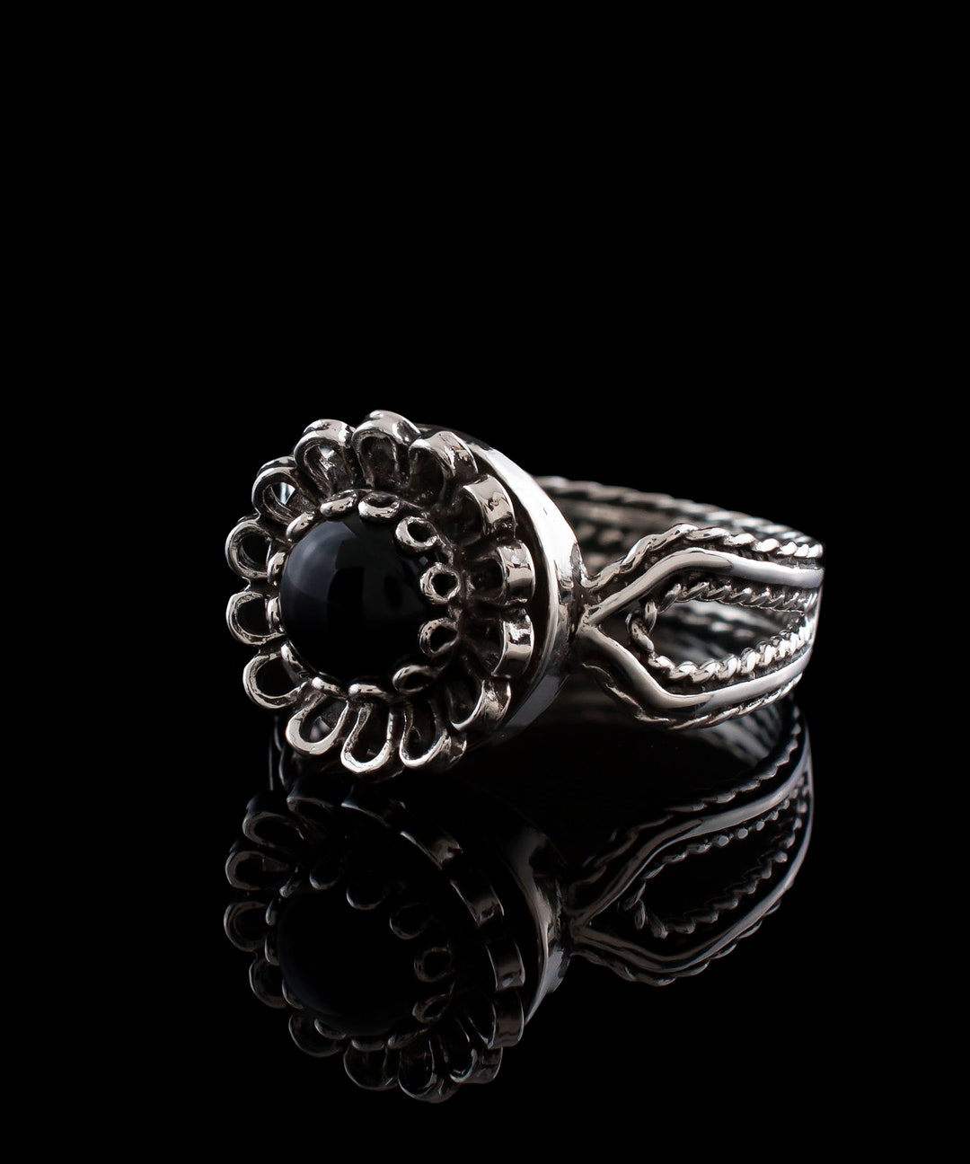 Black Onyx Silver Gothic Filigree Women Ring 925 Sterling - Etsy