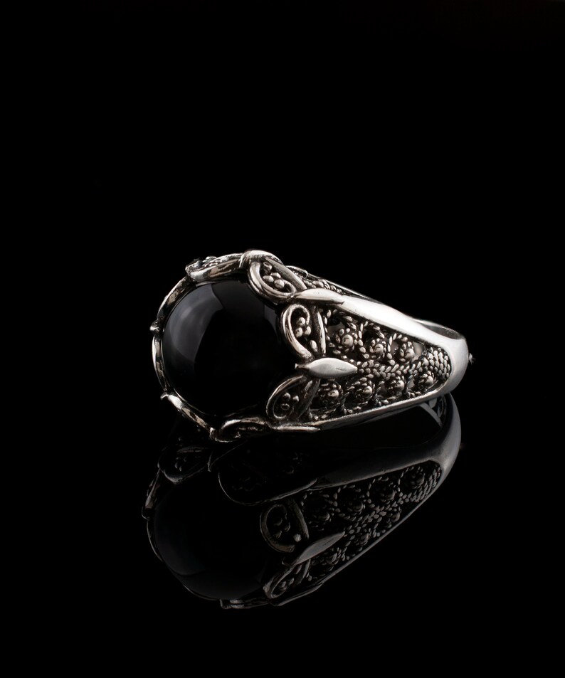 Black Onyx Silver Gothic Cocktail Ring, 925 Sterling Silver Artisan ...