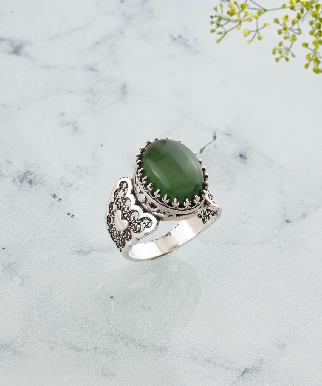 Serpentine Jade Snake Silver Women Heart Ring, 925 Sterling Silver ...