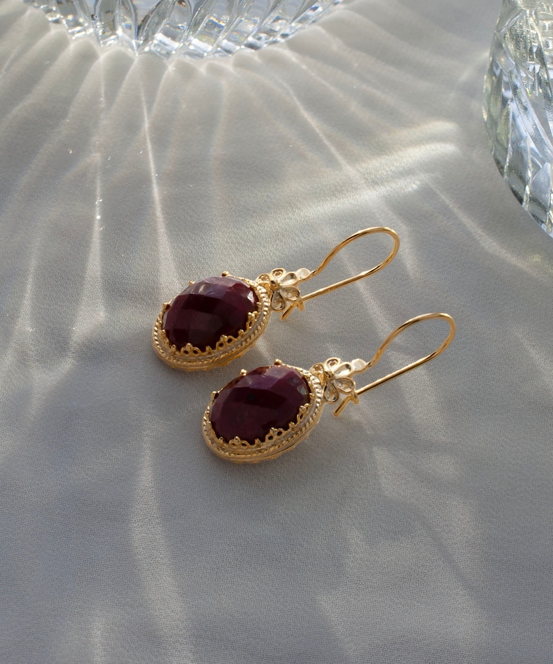 Gold Ruby Gothic Boho Silver Women Drop Earrings, 925 Sterling Silver ...