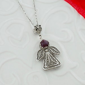 Ruby Guardian Angel Charm Pendant Necklace, Red Corundum Stone Handmade ...