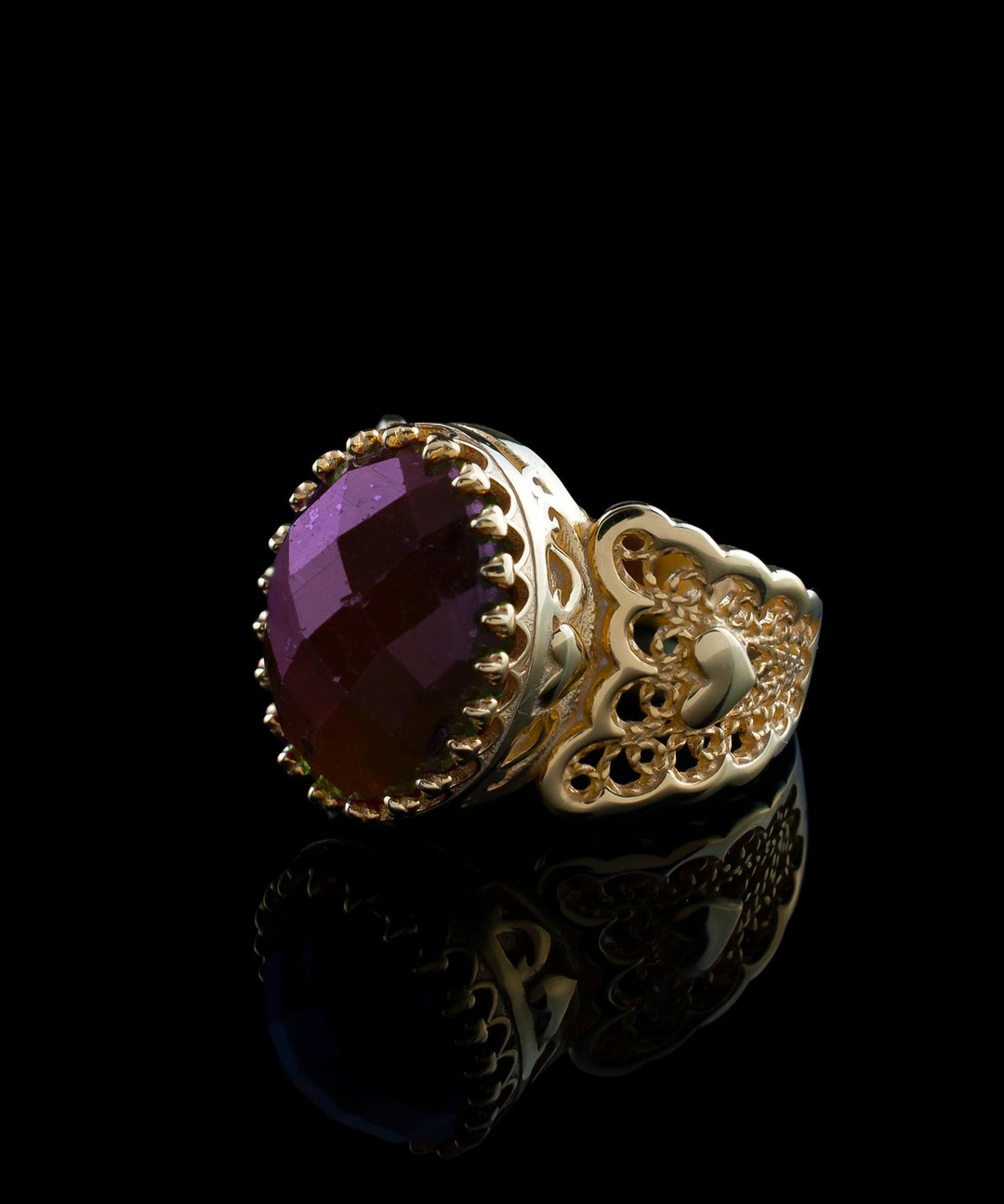 Gold Ruby Goth Edwardian Silver Red Heart Ring 925 Sterling - Etsy