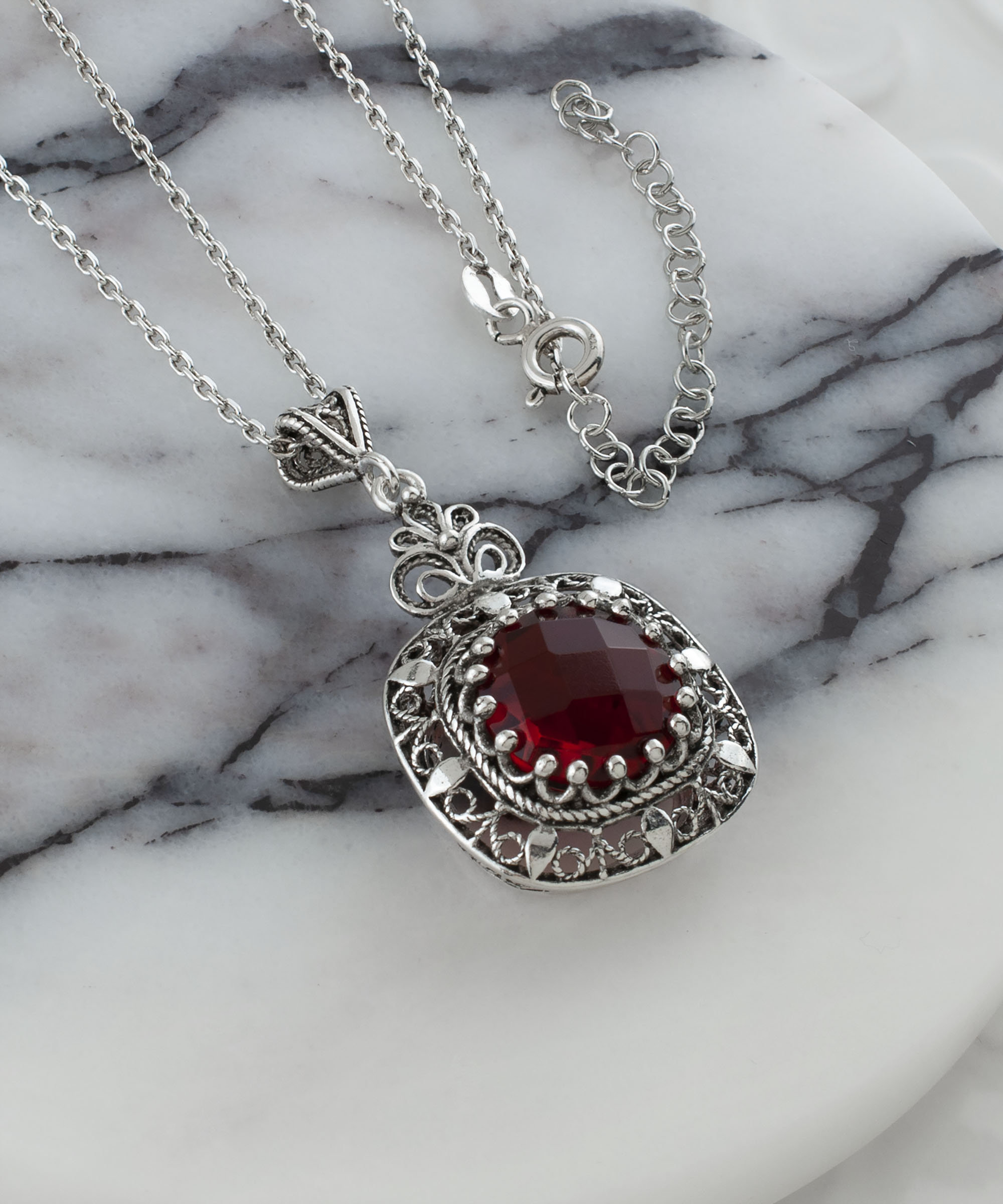 Ruby Gemstone Silver Gothic Pendant Necklace, 925 Sterling Artisan Made ...