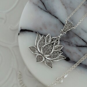 Sterling Silver Lotus Floral Women Pendant Necklace 925 - Etsy