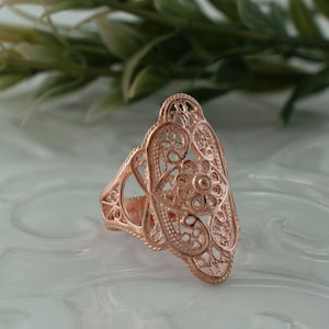 Gold Plated Silver Filigree Lace Floral Ring, 925 Sterling Artisan Made ...