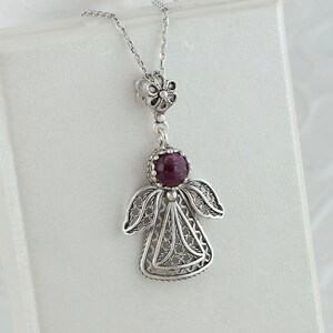 Ruby Guardian Angel Charm Pendant Necklace, Red Corundum Stone Handmade ...