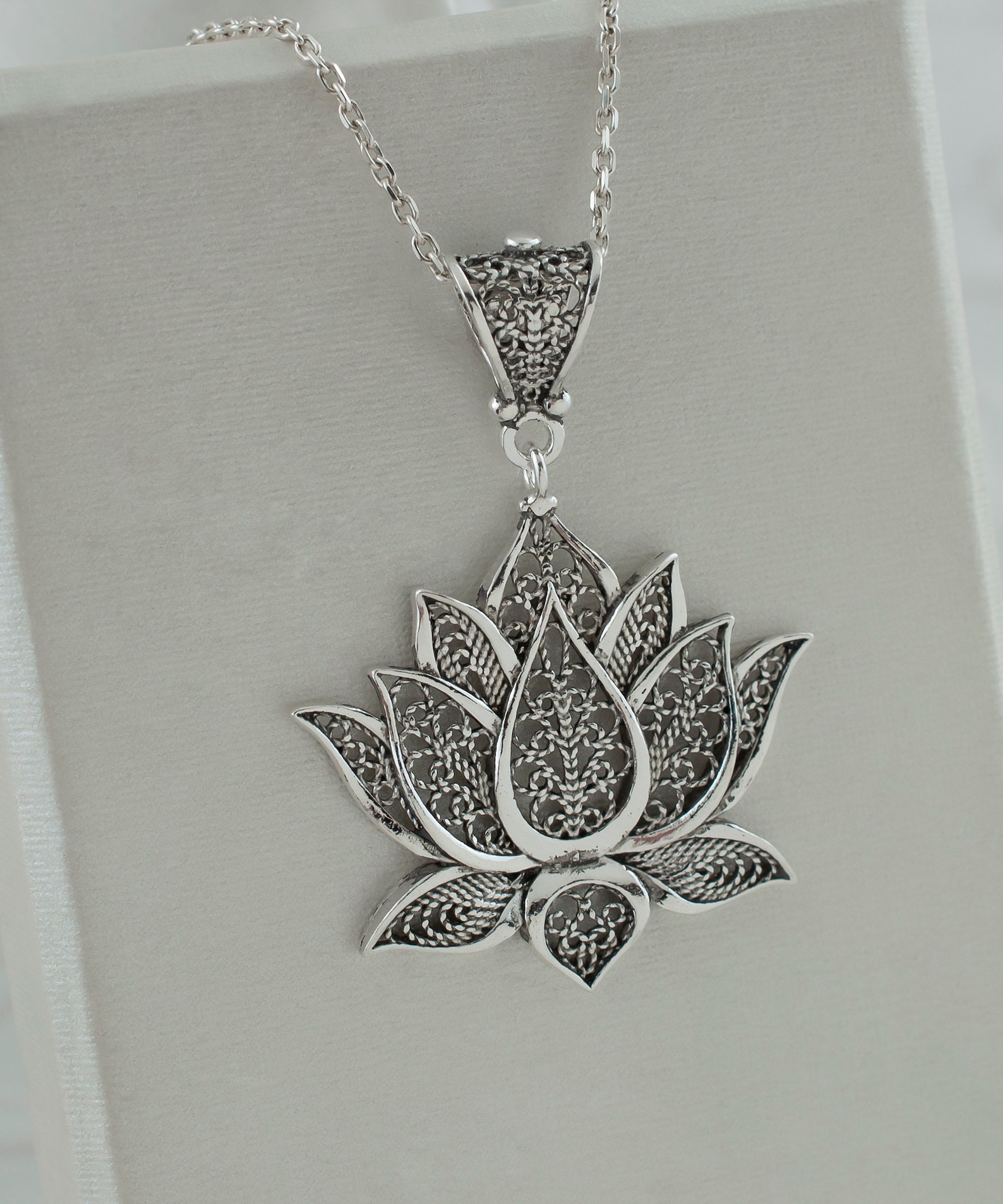 Sterling Silver Lotus Floral Women Pendant Necklace, 925 Silver Artisan ...