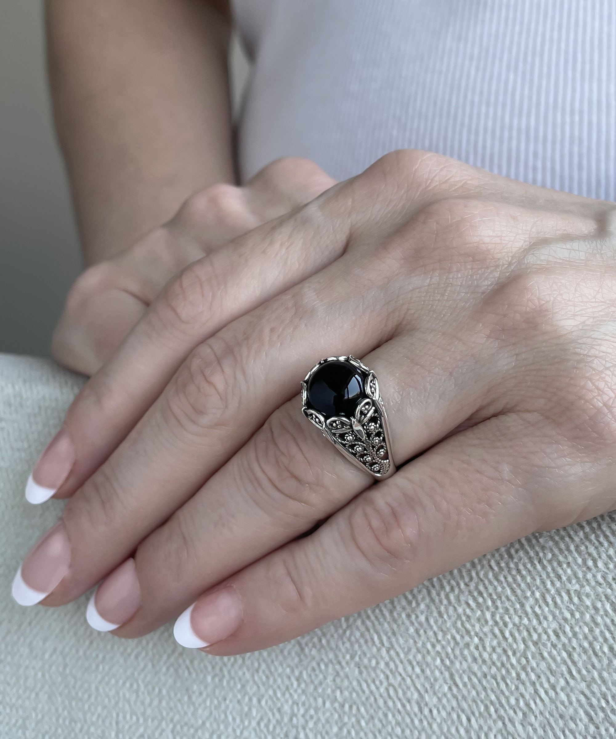 Black Onyx Silver Gothic Cocktail Ring, 925 Sterling Silver Artisan ...