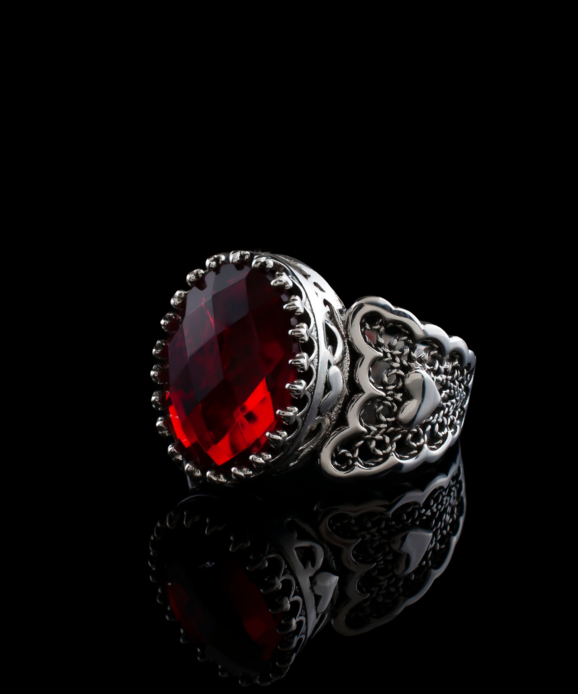 Ruby Silver Gothic Victorian Red Heart Ring, 925 Sterling Silver ...