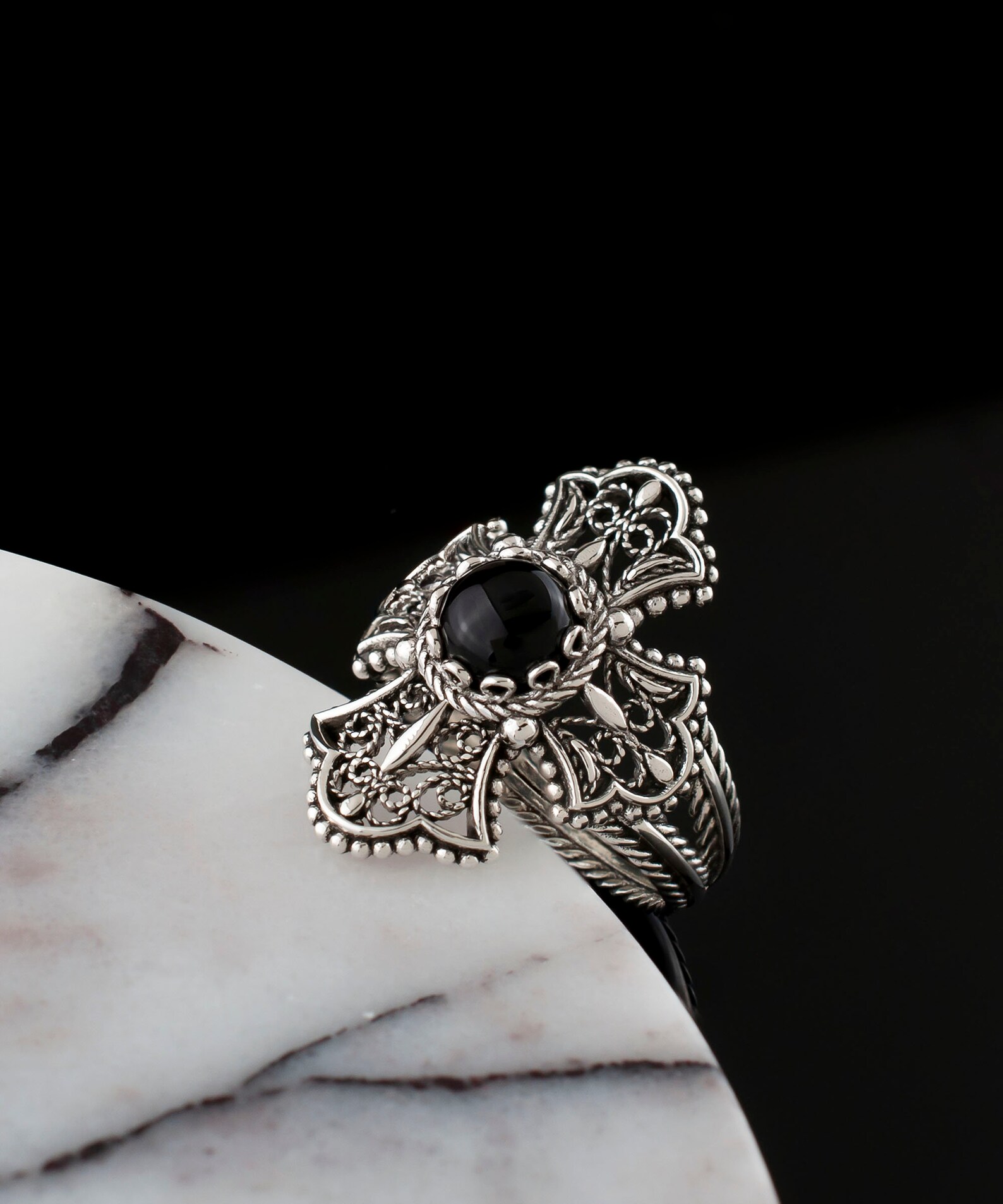 Black Onyx Silver Gothic Medieval Cross Ring 925 Sterling - Etsy