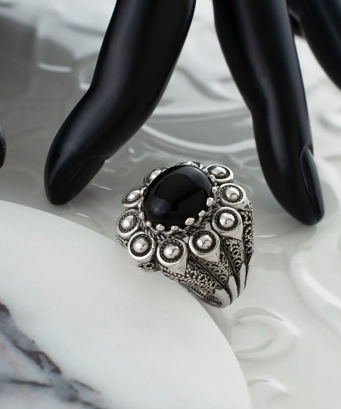 Black Onyx Silver Gothic Bold Statement Ring 925 Sterling - Etsy