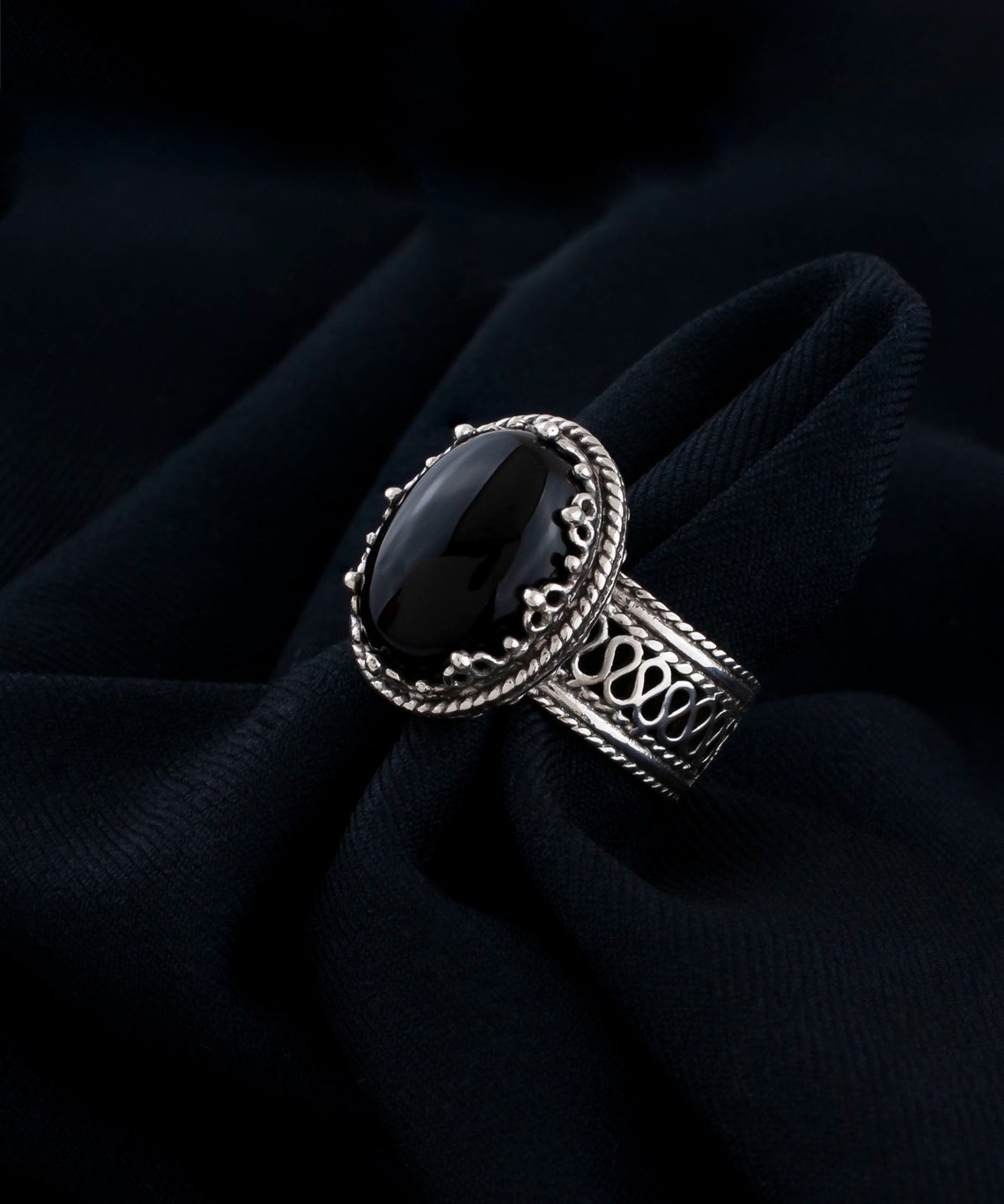 Black Onyx Silver Gothic Statement Ring 925 Sterling Artisan - Etsy