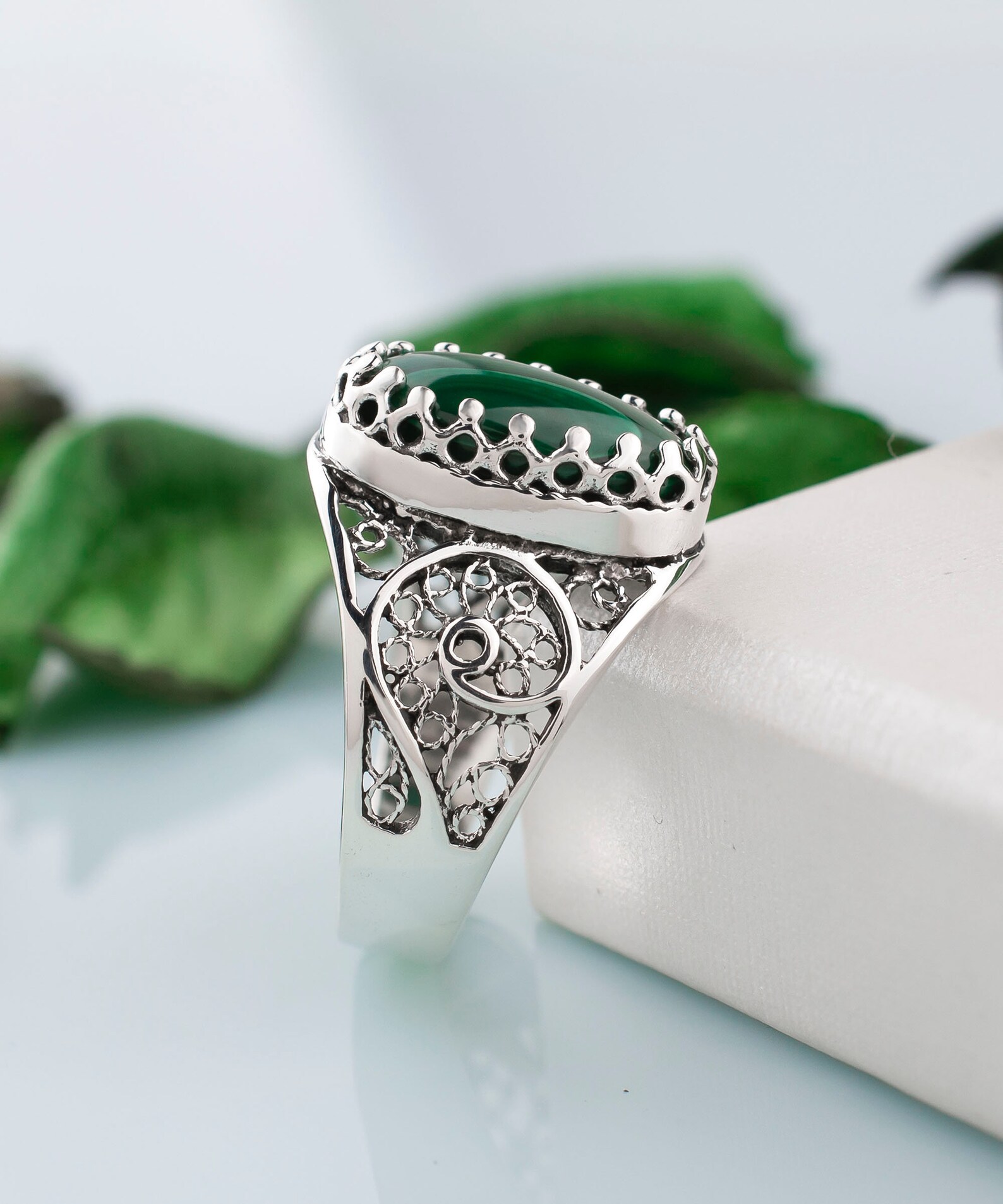 Malachite Silver Statement Ring 925 Sterling Silver Artisan Made ...