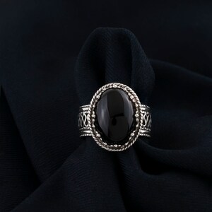 Black Onyx Silver Gothic Statement Ring, 925 Sterling Artisan Made ...