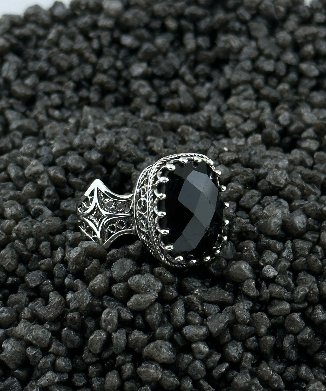 Black Spinel Gemstone Silver Ring, Bold Boho Statement Ring 925 ...