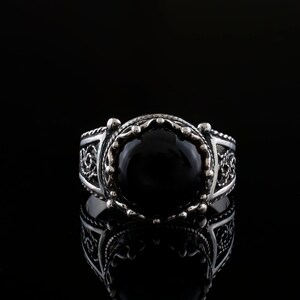 Black Onyx Silver Gothic Filigree Ring, 925 Sterling Silver Artisan ...