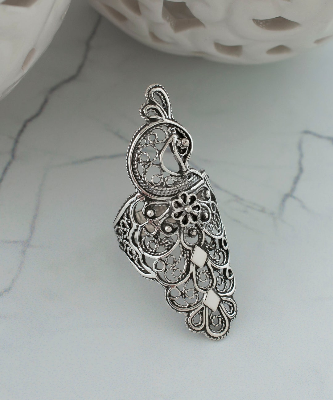 925 Sterling Silver Boho Style Peacock Ring, Artisan Made Handcrafted Filigree Women Peacock ...
