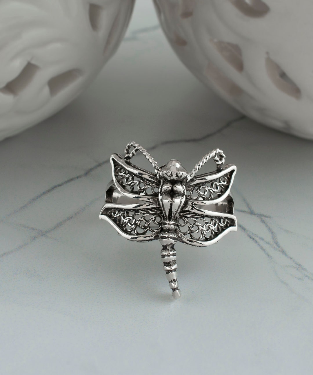 925 Sterling Silver Gothic Dragonfly Ring, Artisan Made Handcrafted ...