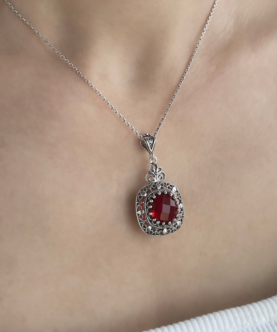 Ruby Gemstone Silver Gothic Pendant Necklace, 925 Sterling Artisan Made ...