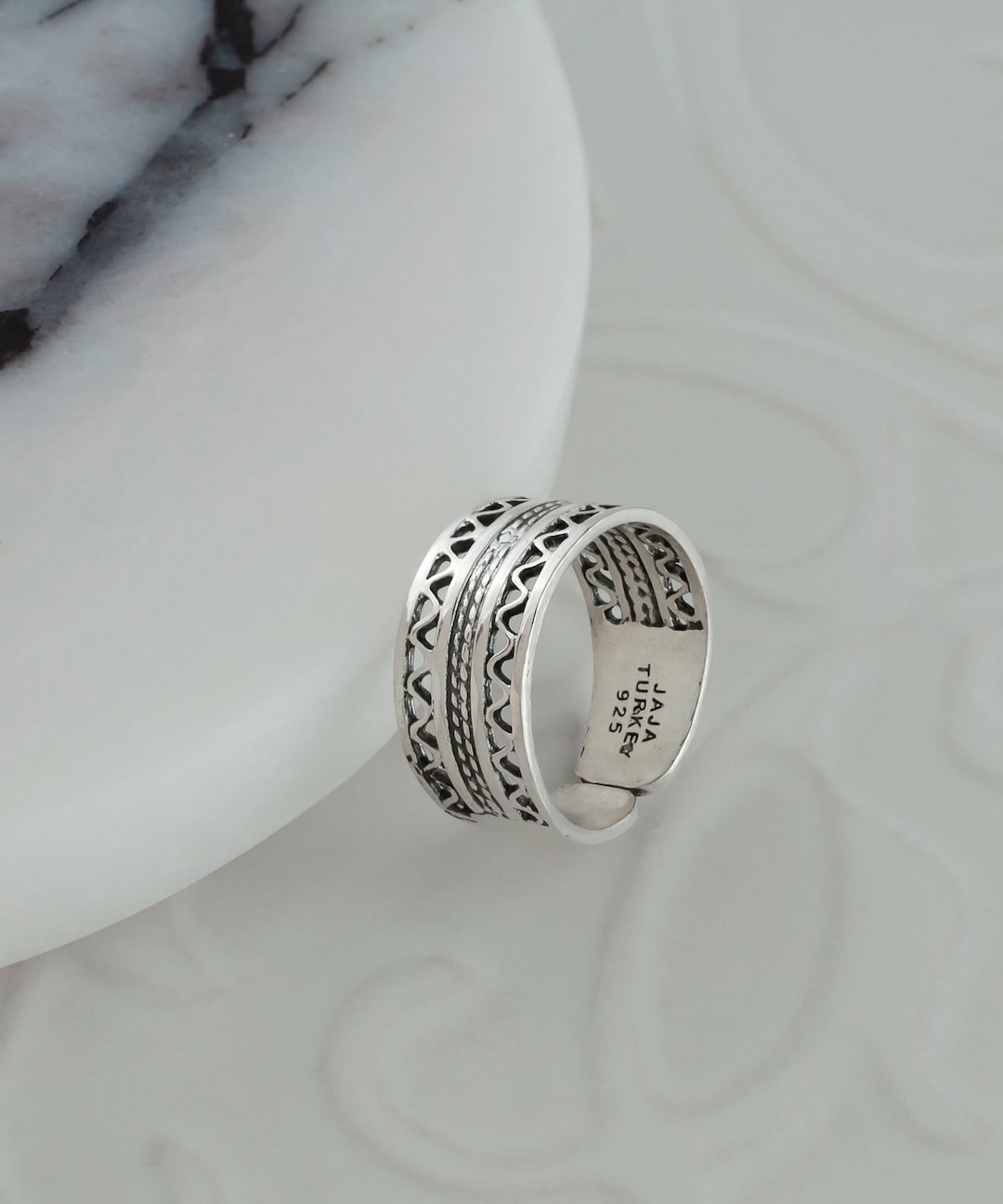 Sterling Silver Wide Nordic Midi Band Ring, Artisan Made Handcrafted ...