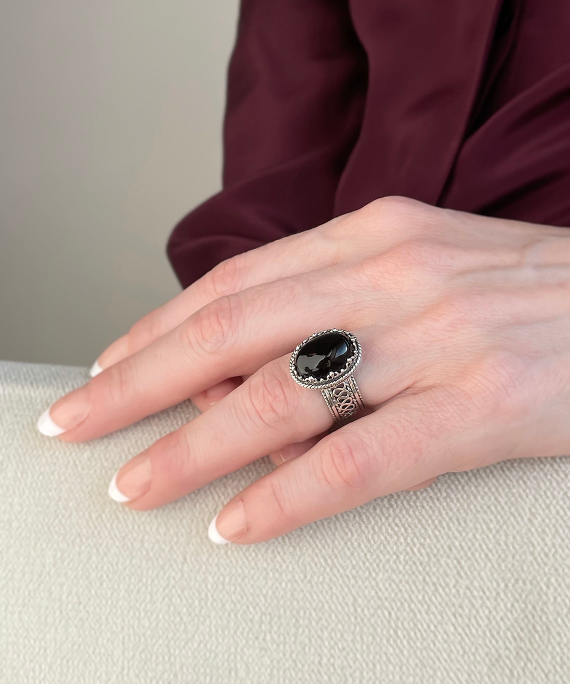 Black Onyx Silver Gothic Statement Ring 925 Sterling Artisan - Etsy