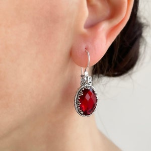 Ruby Quartz Silver Gothic Boho Dangle Earrings, Goth Red Earrings, 925 ...
