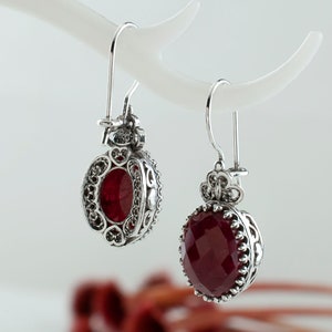 Ruby Silver Gothic Heart Detail Drop Earrings, 925 Sterling Red ...