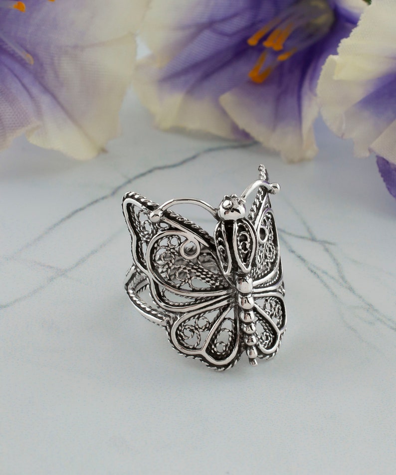 Silver Butterfly Ring 925 Sterling Silver Artisan Handcrafted - Etsy