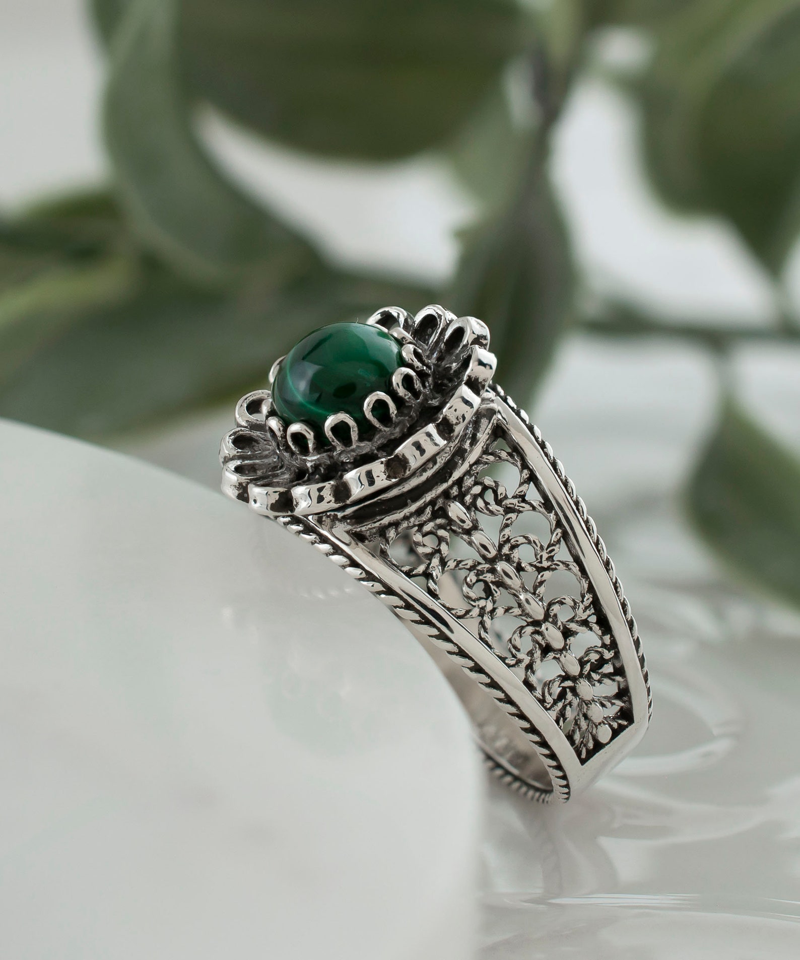 Malachite Silver Stackable Edwardian Women Ring 925 Sterling - Etsy