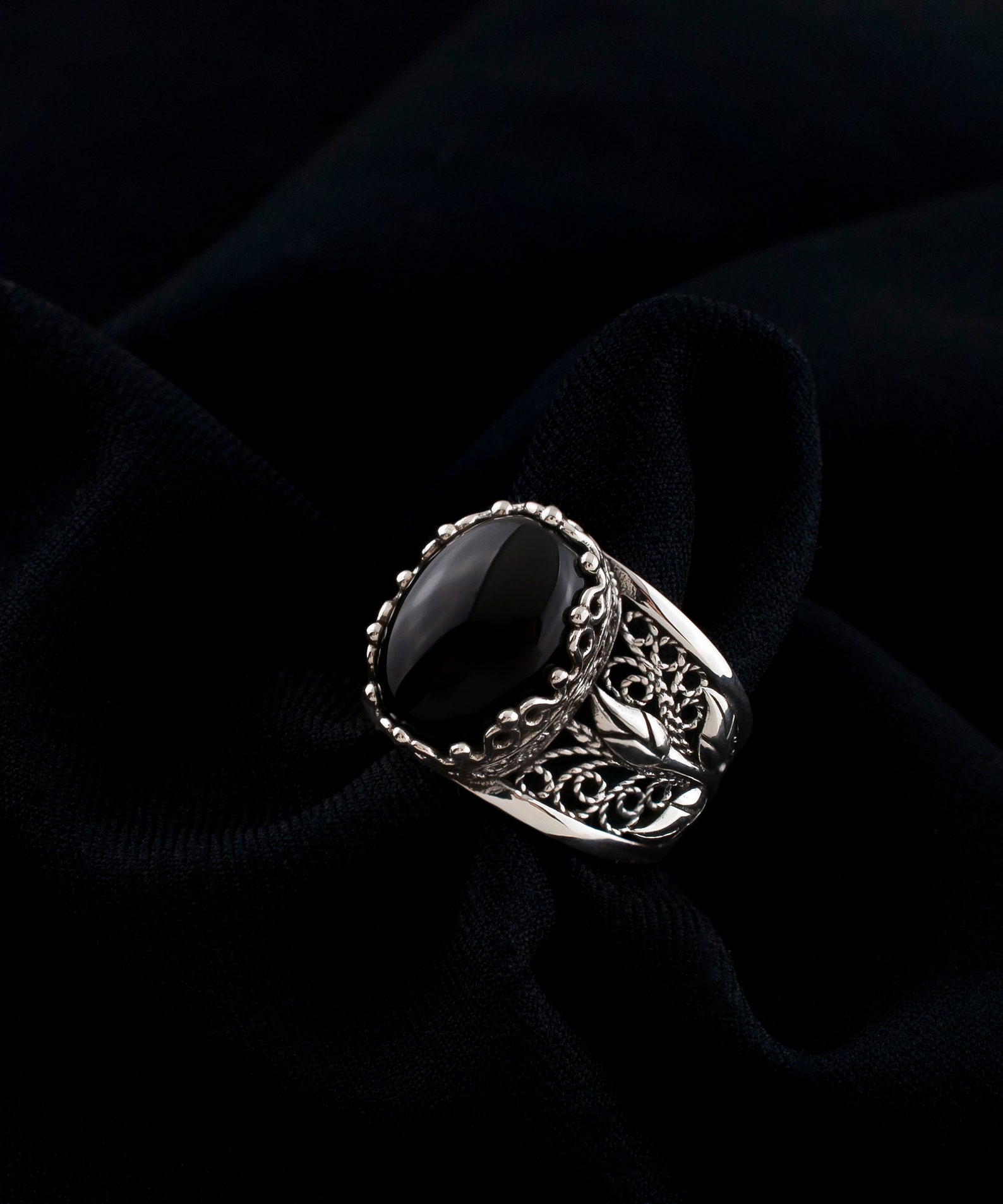 Black Onyx Silver Gothic Statement Ring 925 Sterling Artisan - Etsy