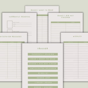 Green Printable Reading Journal | Minimal Reading Planner | Book ...