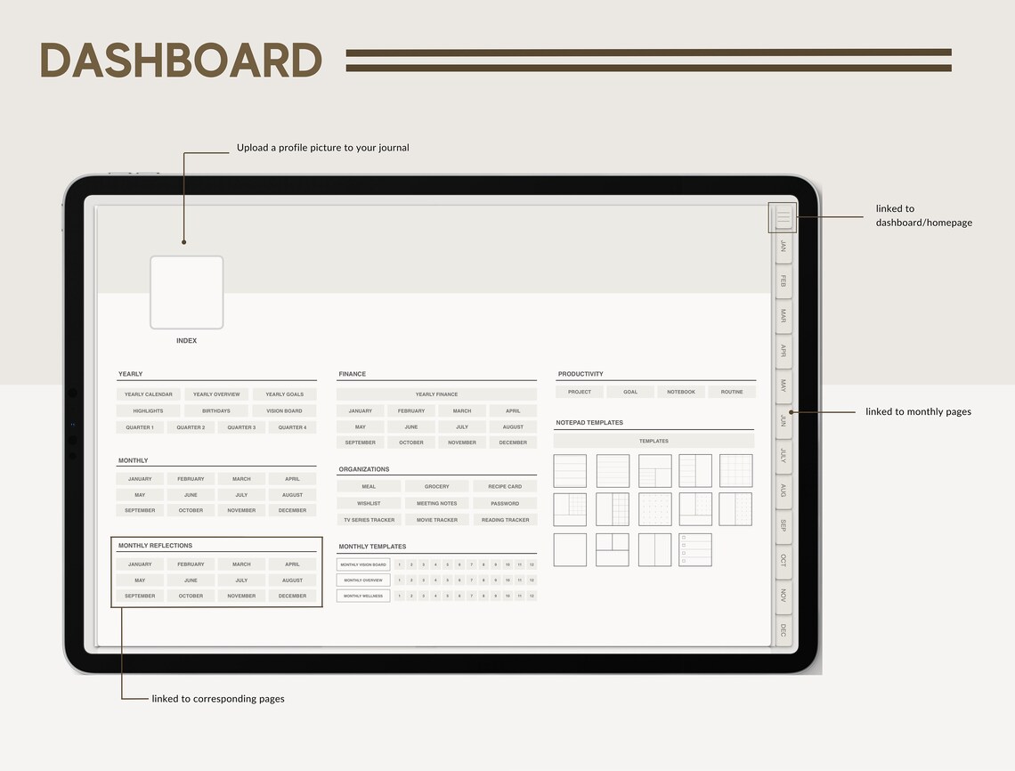 Undated Digital Planner Landscape Planner Hyperlinked - Etsy