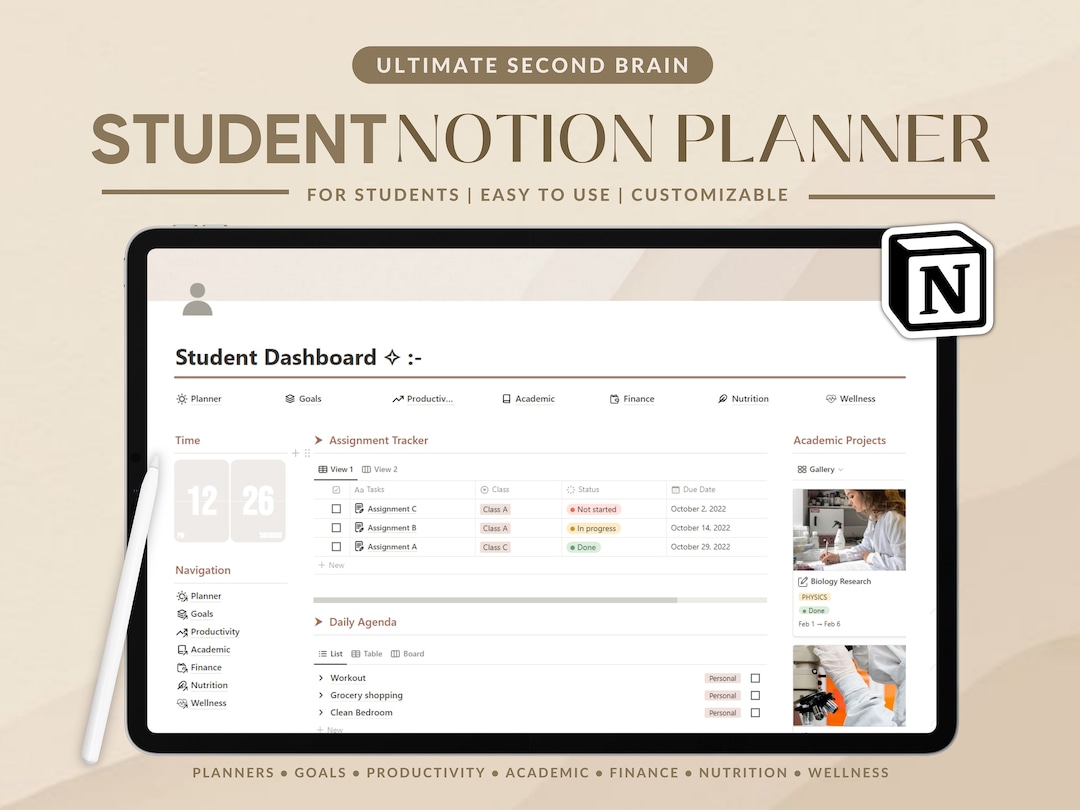Notion Template Student Planner | Academic Planner Notion Dashboard ...