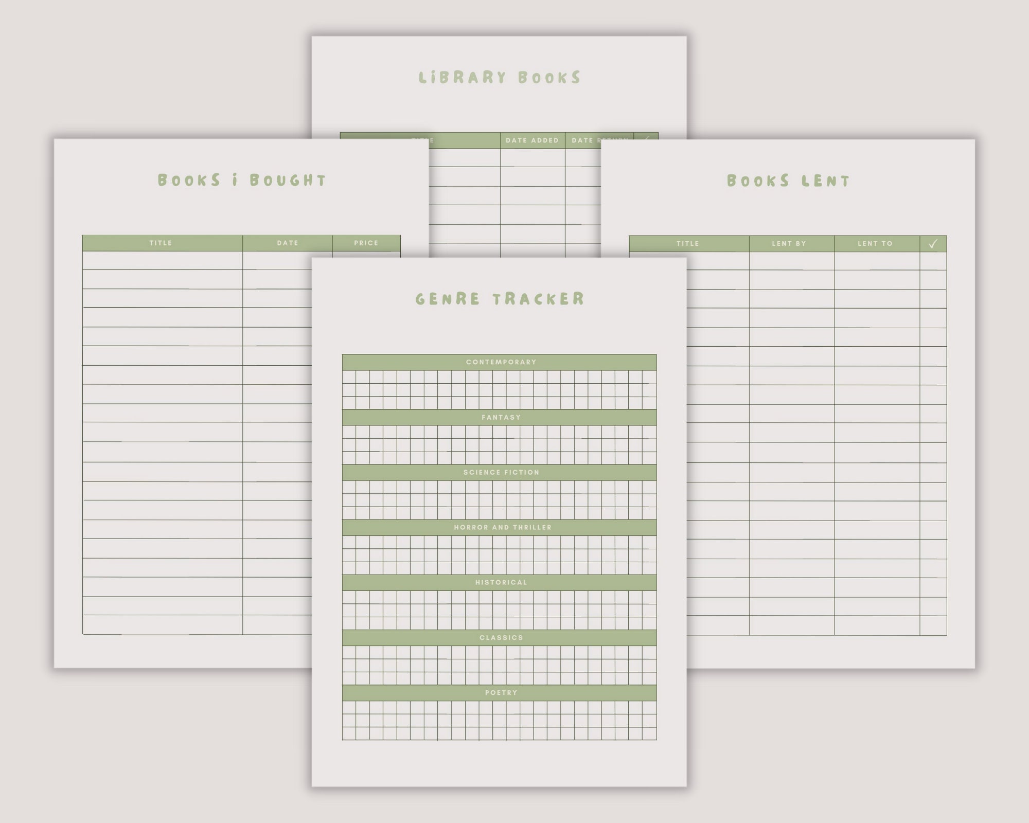 Green Printable Reading Journal Minimal Reading Planner - Etsy