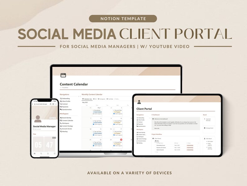 Notion Template Social Media Manager Planner Client Portal, Notion Client Dashboard Content ...