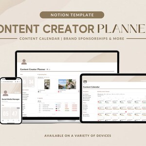 Content Creator Notion Template | Social Media Planner | Instagram Youtube Tiktok Facebook ...