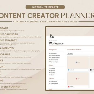 Content Creator Notion Template | Social Media Planner | Instagram ...