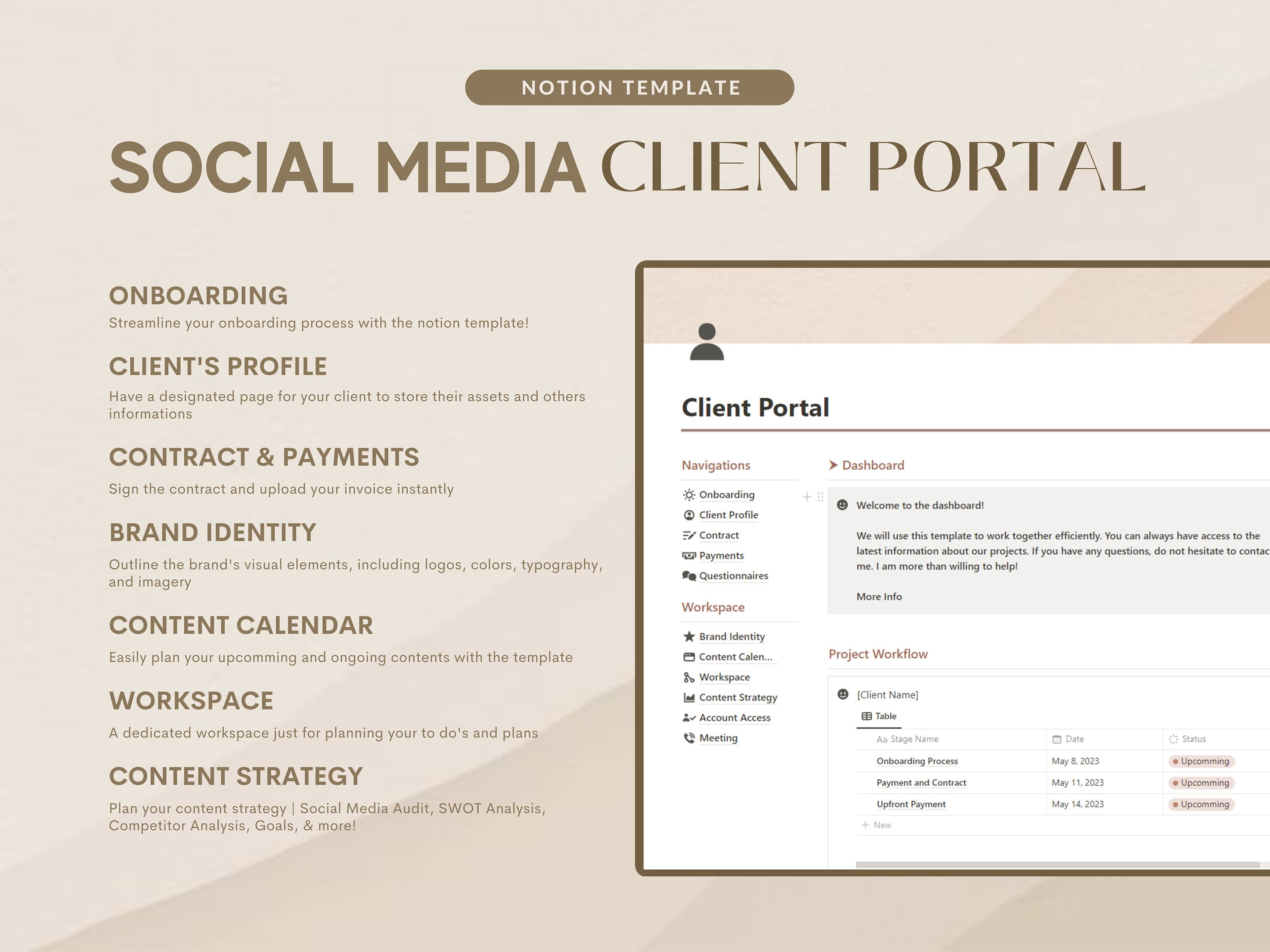 Notion Template Social Media Manager Planner | Client Portal, Notion ...