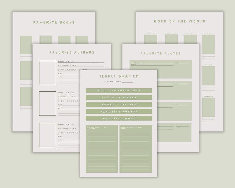 Green Printable Reading Journal Minimal Reading Planner Book Planner ...