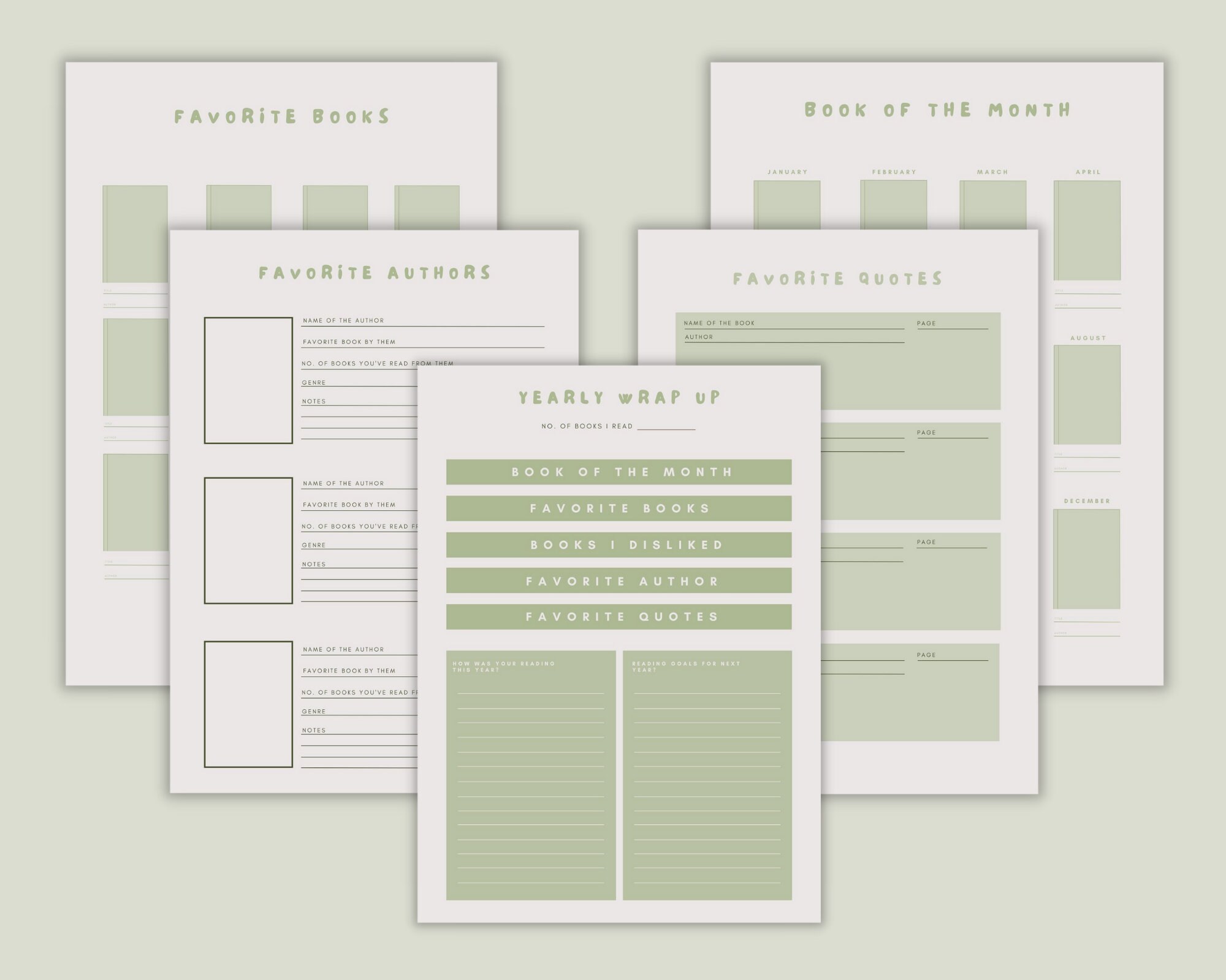 Green Printable Reading Journal | Minimal Reading Planner | Book ...