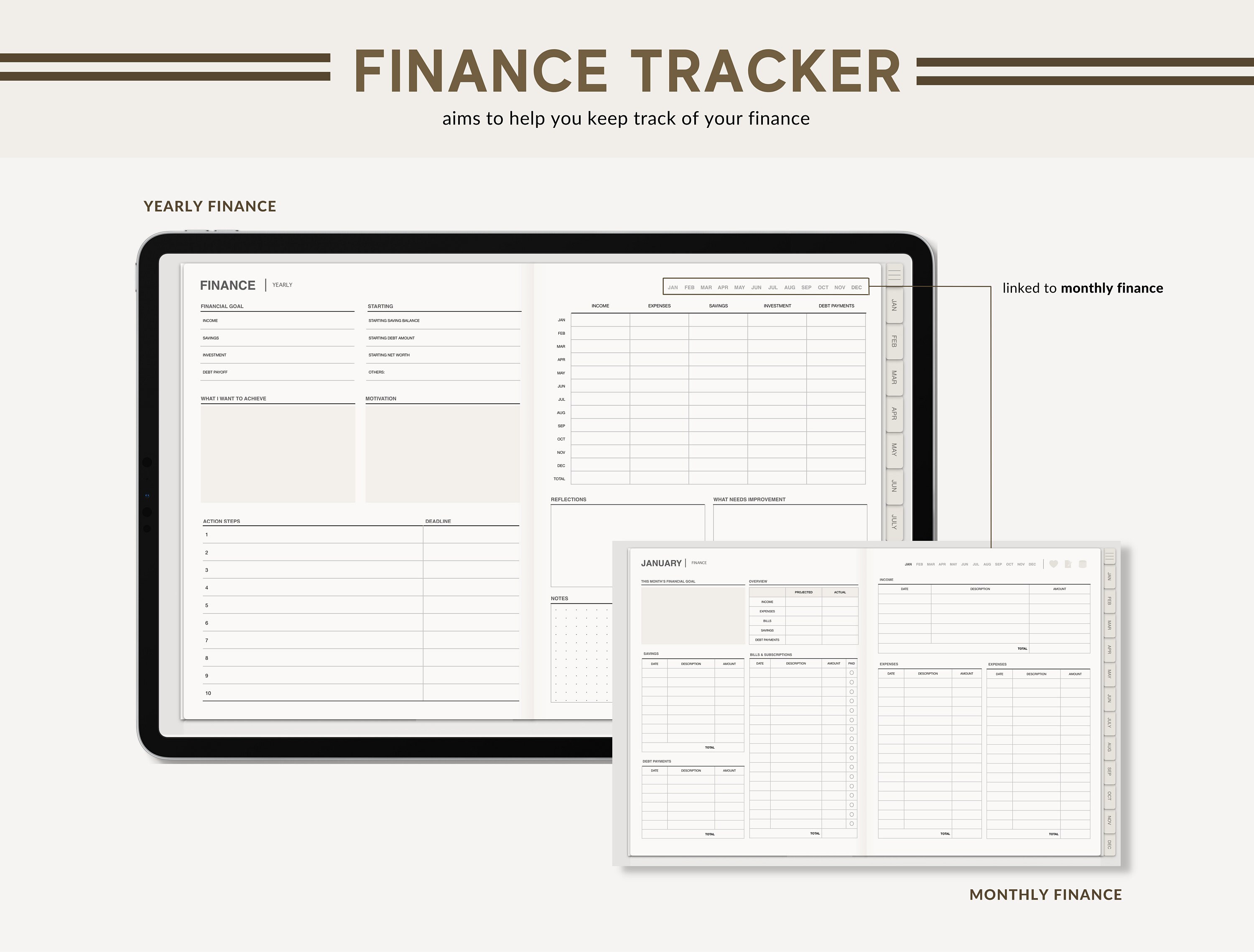 Undated Digital Planner Landscape Planner, Hyperlinked Digital Planner ...