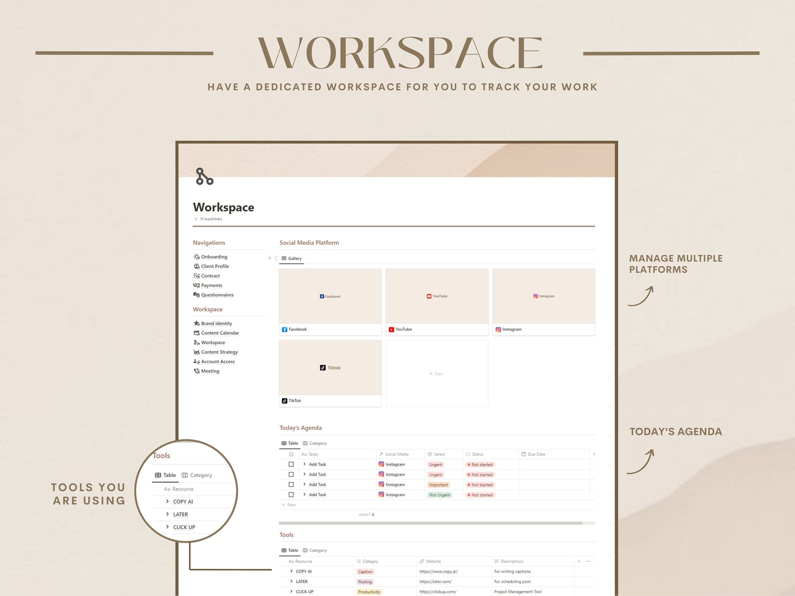 Notion Template Social Media Manager Planner Client Portal, Notion Client Dashboard Content ...