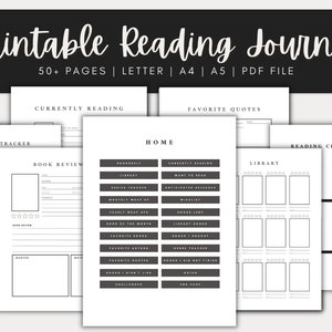 Black Printable Reading Journal | Minimal Reading Planner | Book ...