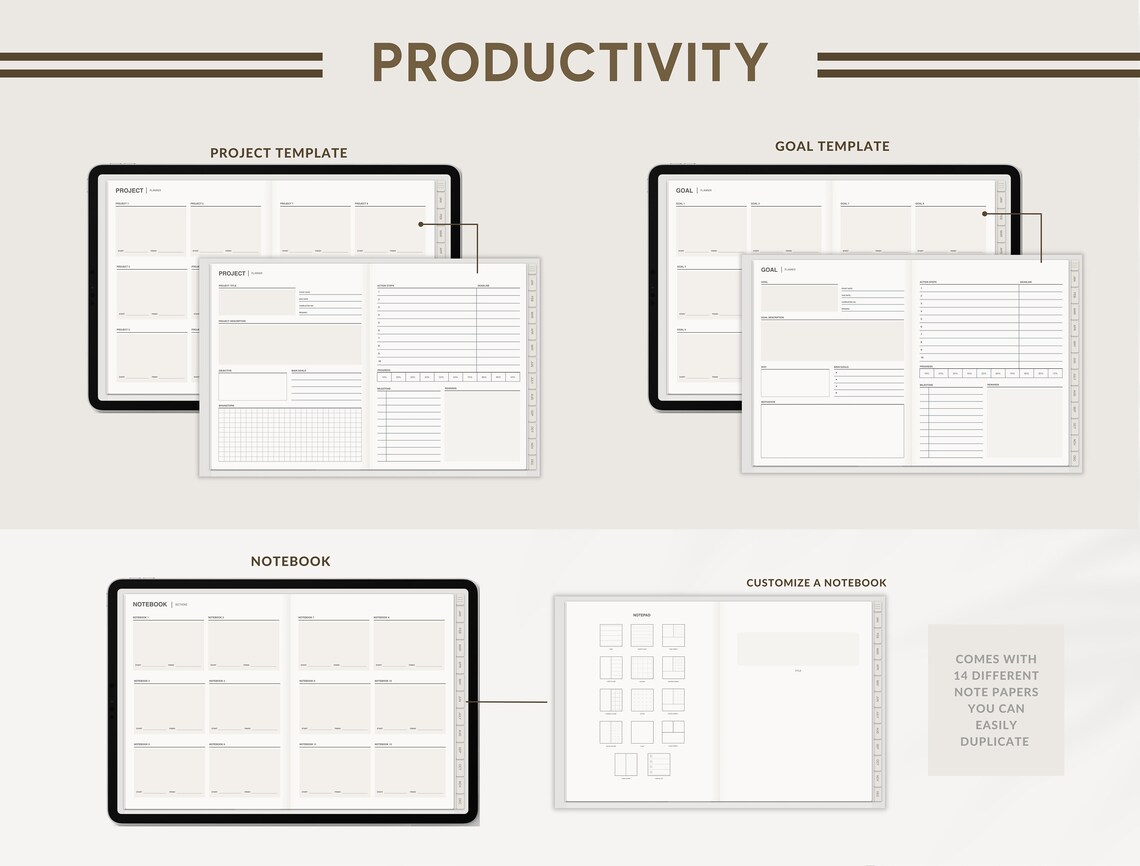 Undated Digital Planner Landscape Planner, Hyperlinked Digital Planner ...