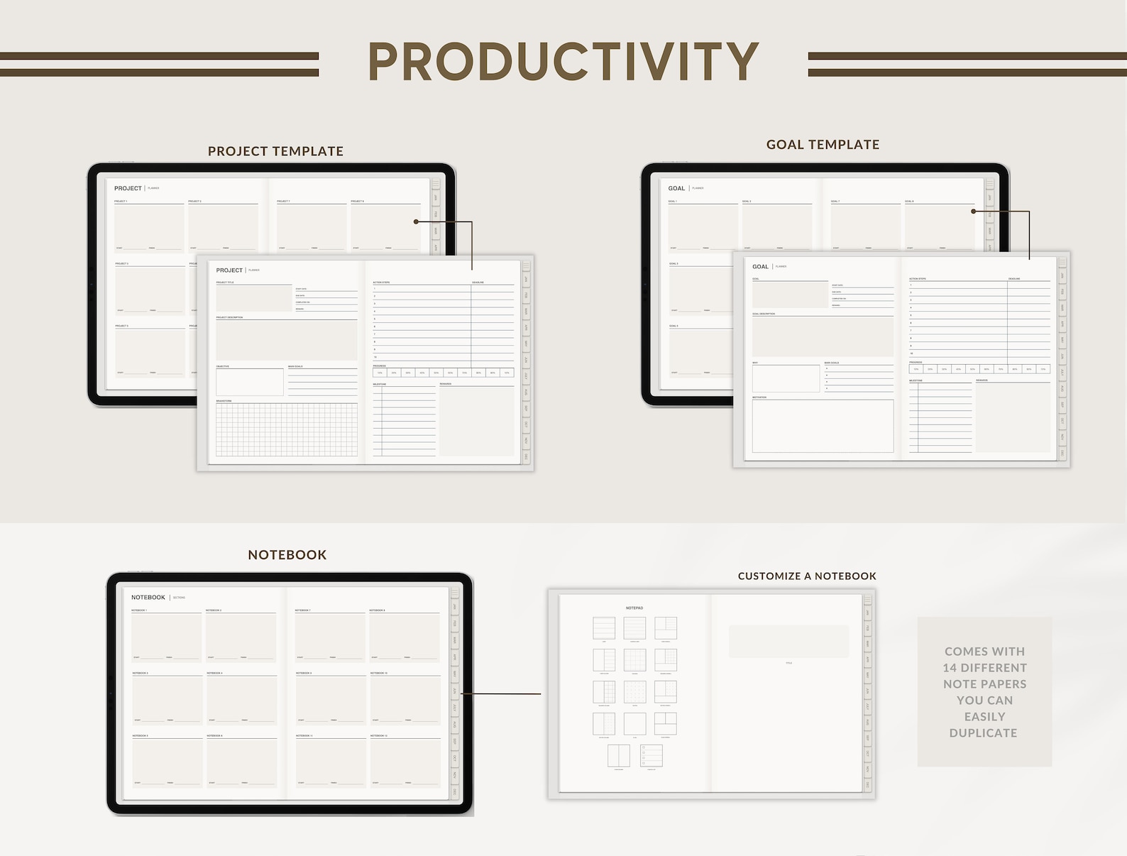 Undated Digital Planner Landscape Planner, Hyperlinked Digital Planner ...