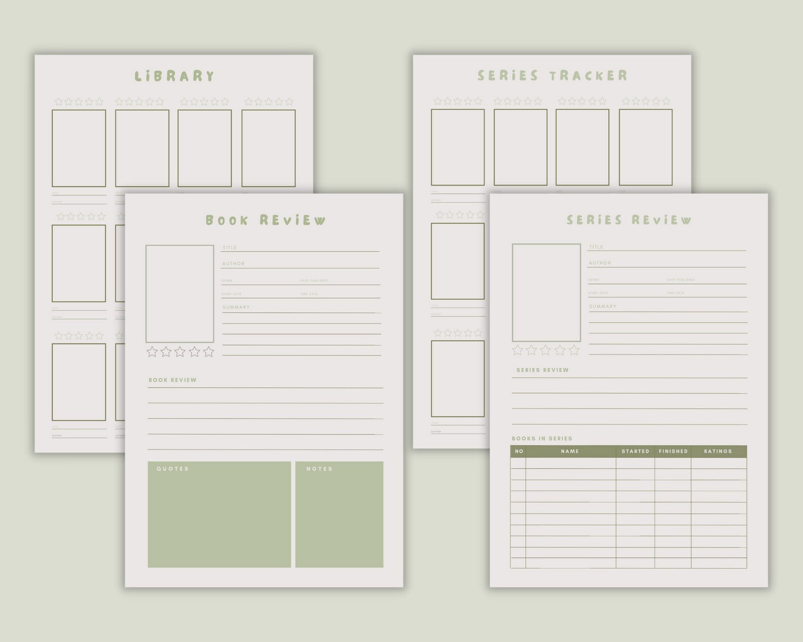 Green Printable Reading Journal Minimal Reading Planner Book Planner ...