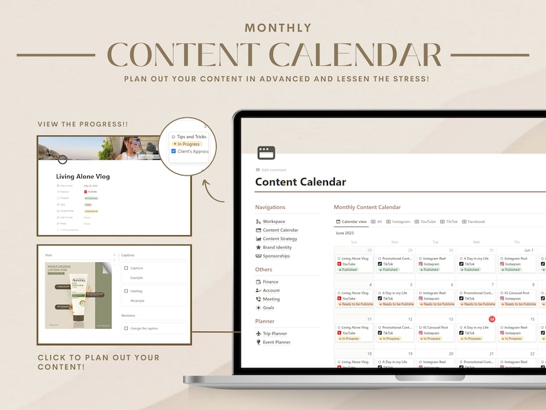 Content Creator Notion Template Social Media Planner Instagram Youtube Tiktok Facebook Planner ...