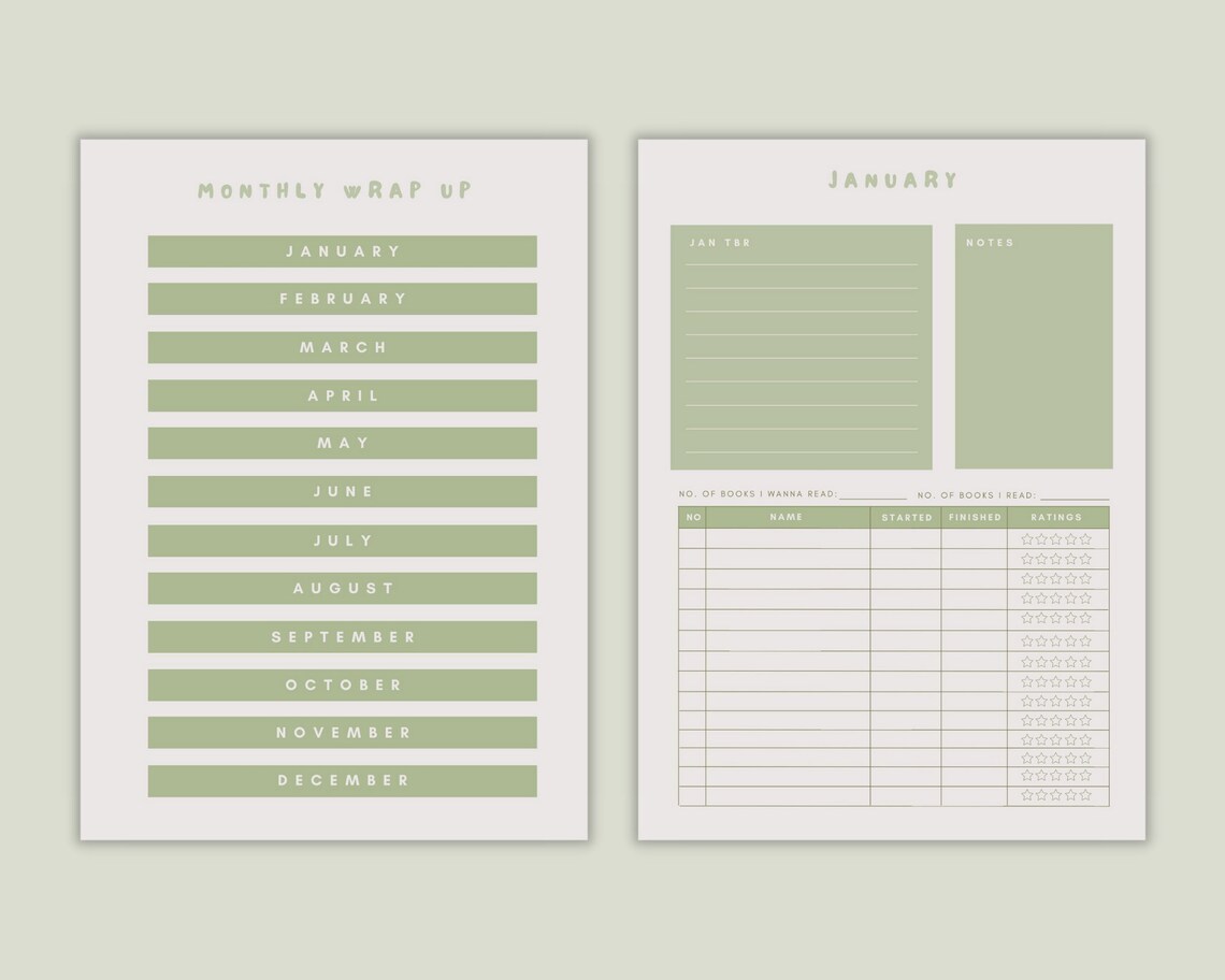 Green Printable Reading Journal Minimal Reading Planner - Etsy