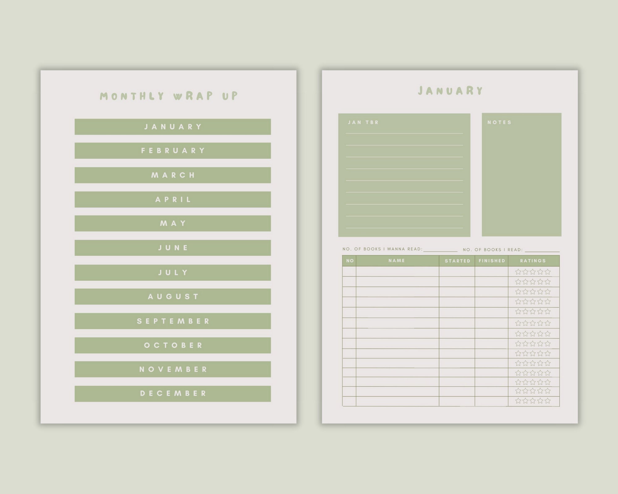 Green Printable Reading Journal Minimal Reading Planner - Etsy